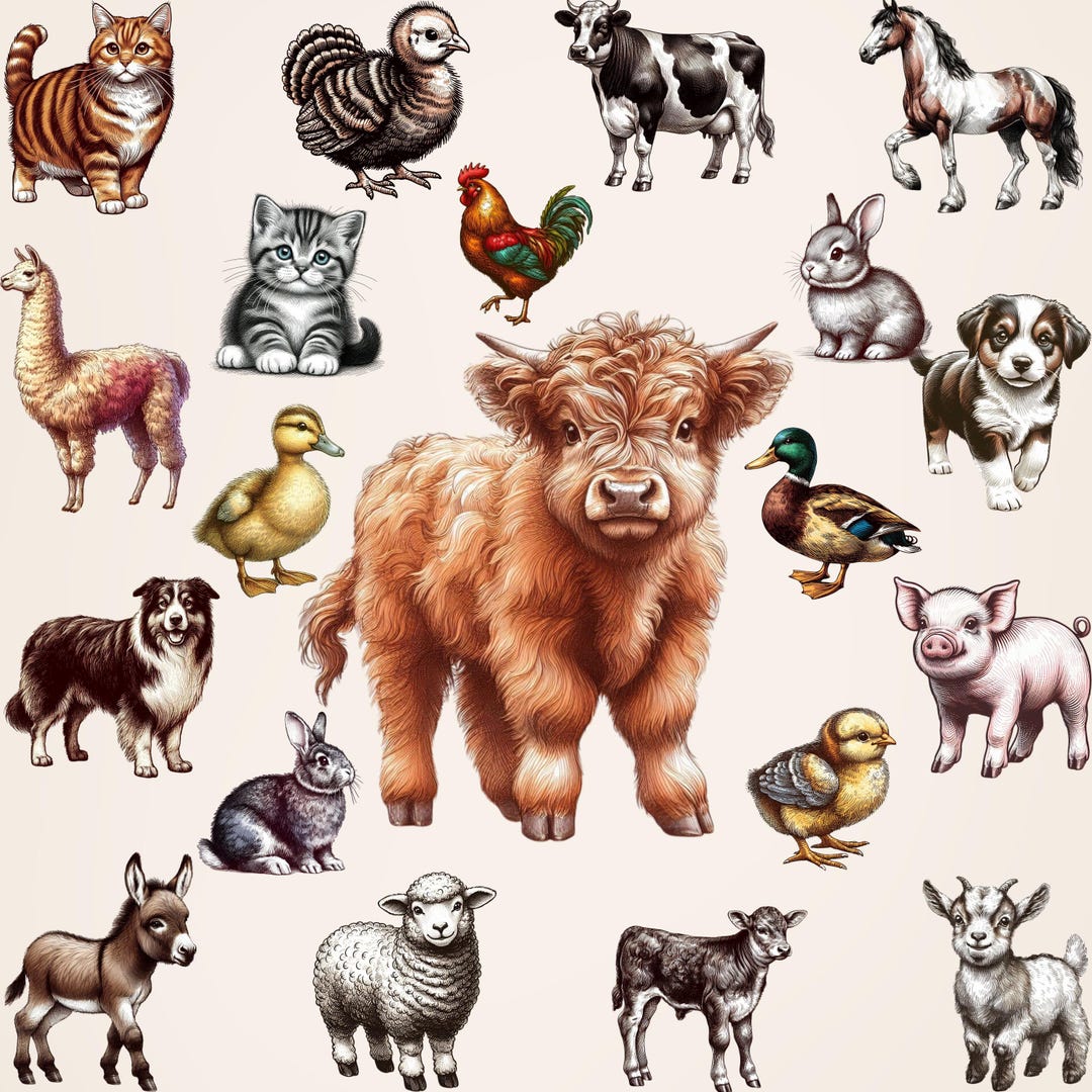 100 Farm Animals Clipart PNG Sublimation Bundle Digital Download - Farm ...