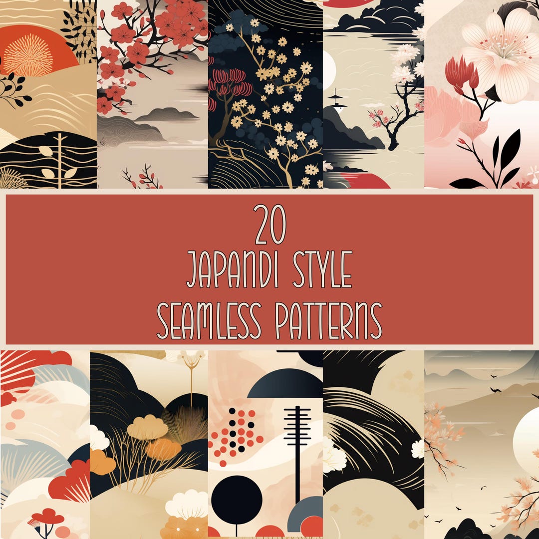 20 Japandi Style Seamless Pattern PNG Digital Download Bundle ...
