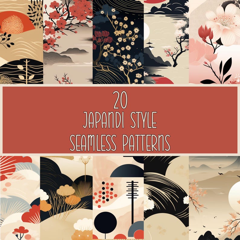 20 Japandi Style Seamless Pattern PNG Digital Download Bundle ...