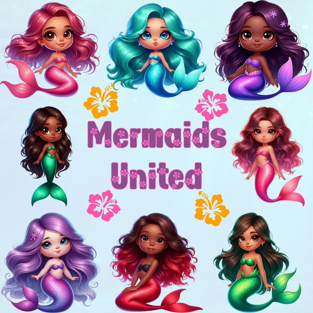 60 Mermaids United Clipart PNG and SVG Sublimation Bundle Digital ...