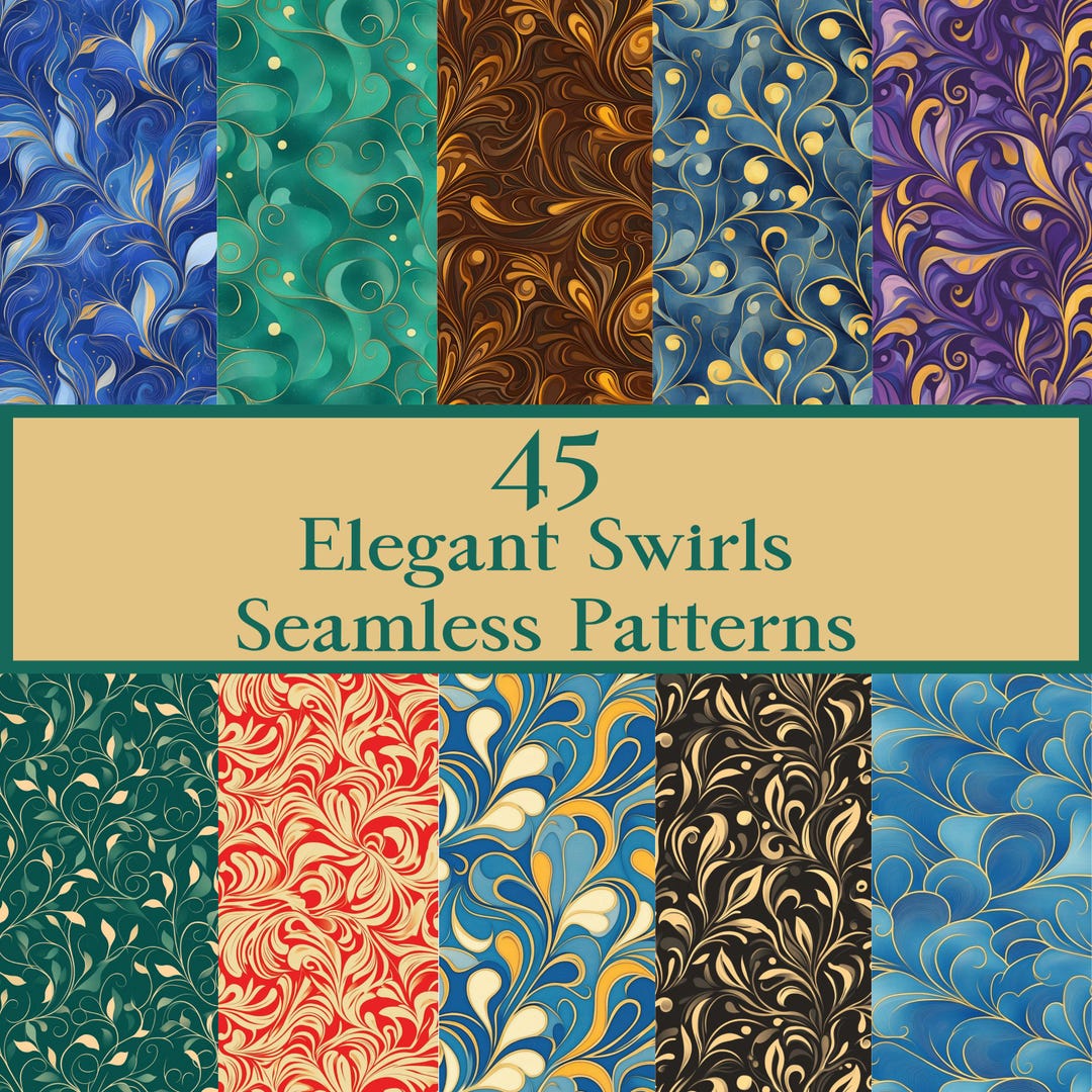 Elegant Swirls Seamless Patterns PNG Digital Download Bundle - Gold ...