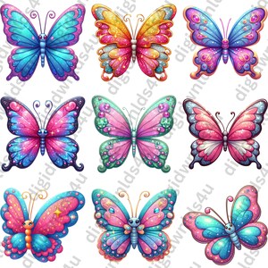 50 Cute Glitter Butterflies Clipart PNG and SVG Sublimation Bundle ...