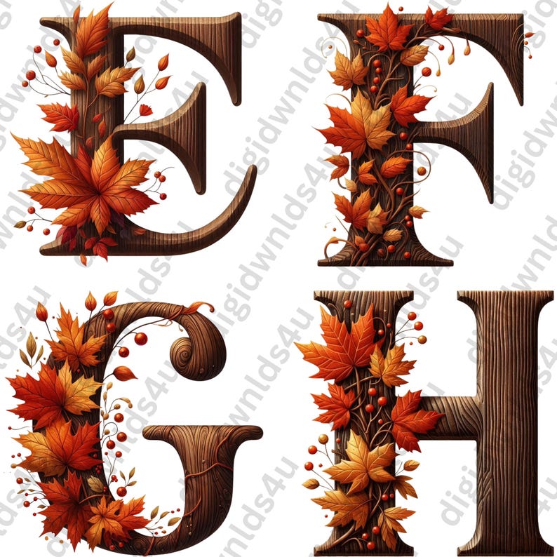 Autumn Alphabet Clipart Bundle: Fall Leaves PNG, Commercial Use ...