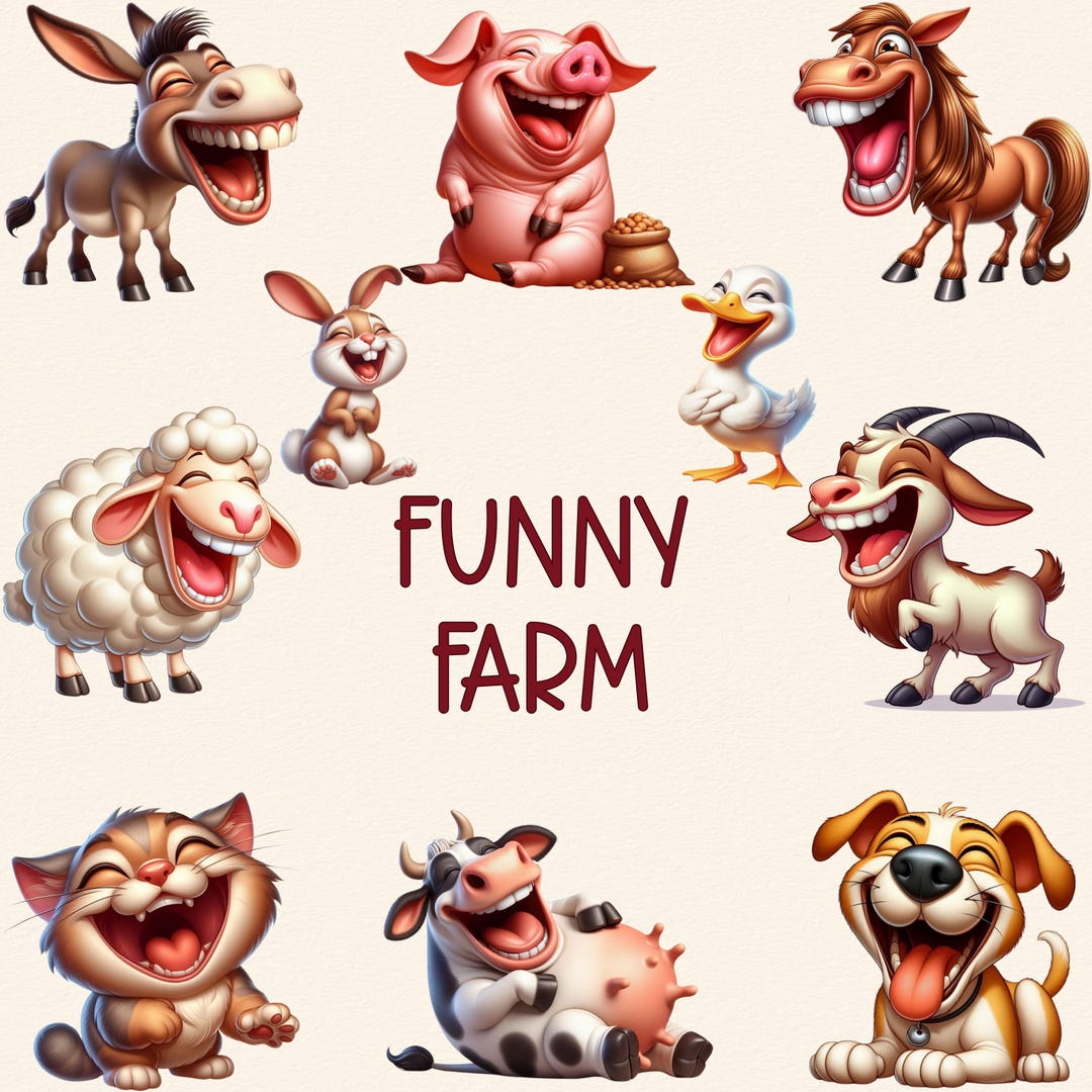 Funny Farm Animals Clipart Bundle: PNG Files for Sublimation (digital ...
