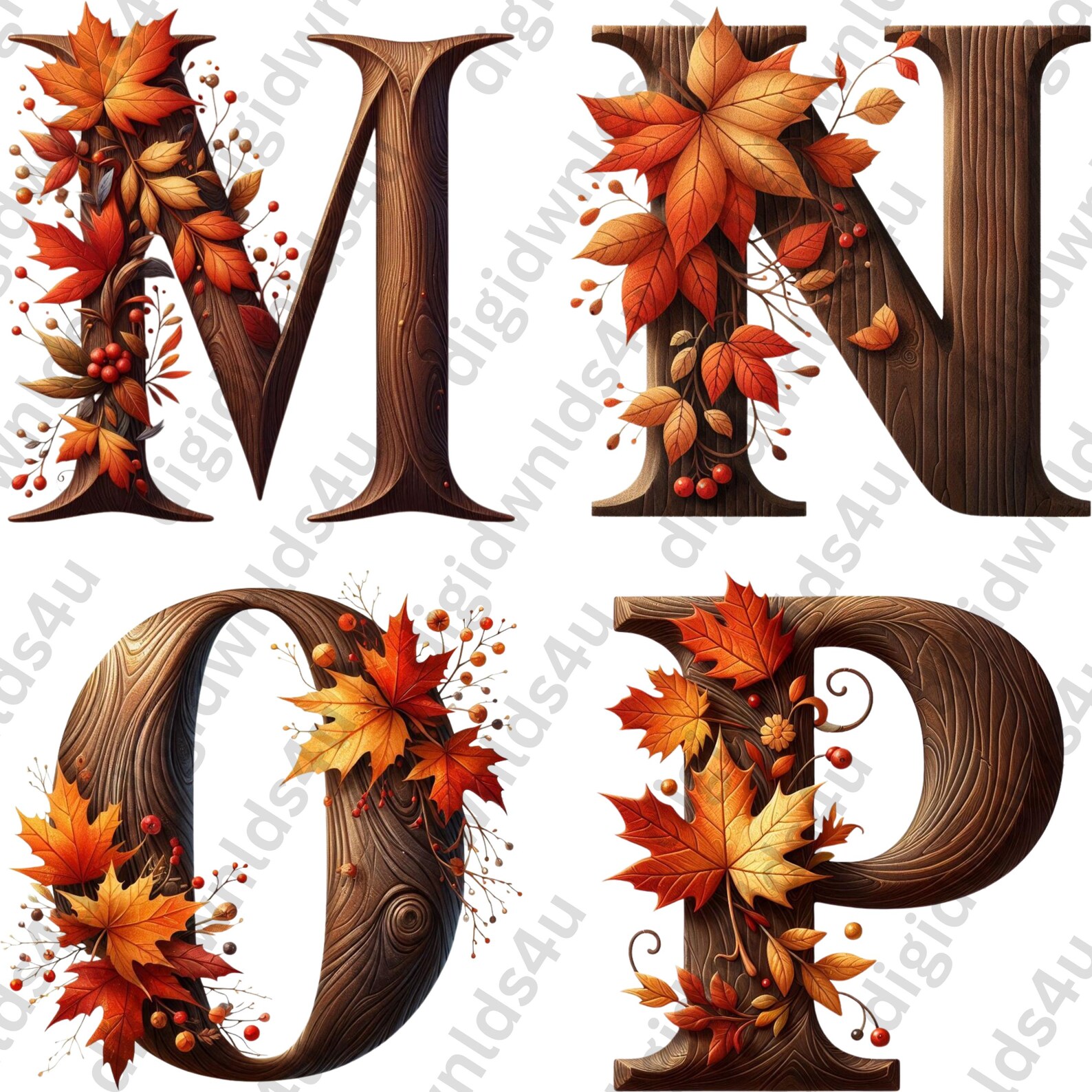 Autumn Alphabet Clipart Bundle: Fall Leaves PNG, Commercial Use ...