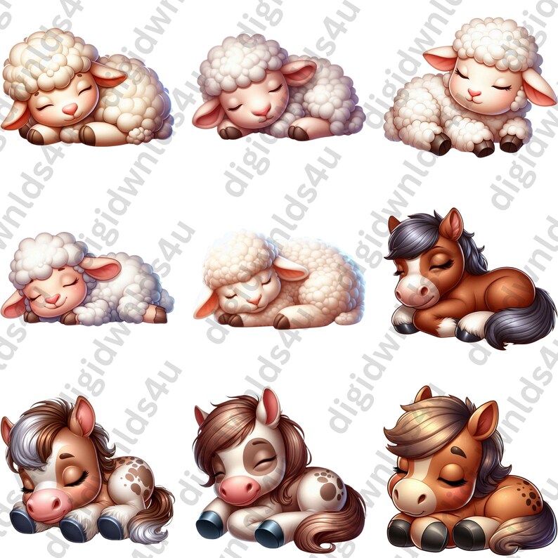 Sleepy Farm Animals Clipart Bundle: PNG Images for Sublimation (digital ...