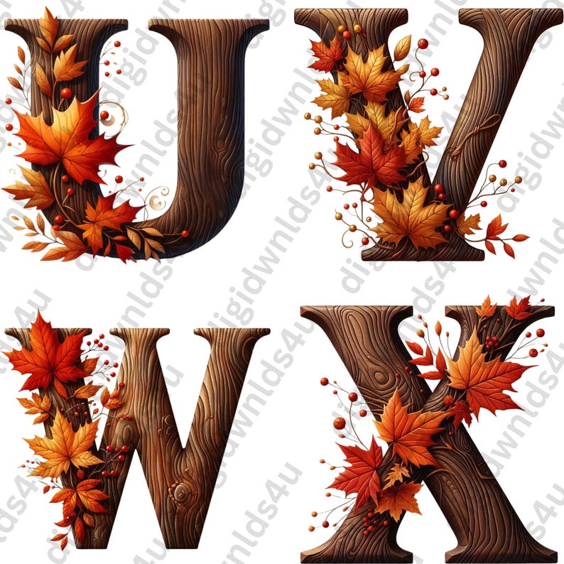 Autumn Alphabet Clipart Bundle: Fall Leaves PNG, Commercial Use ...