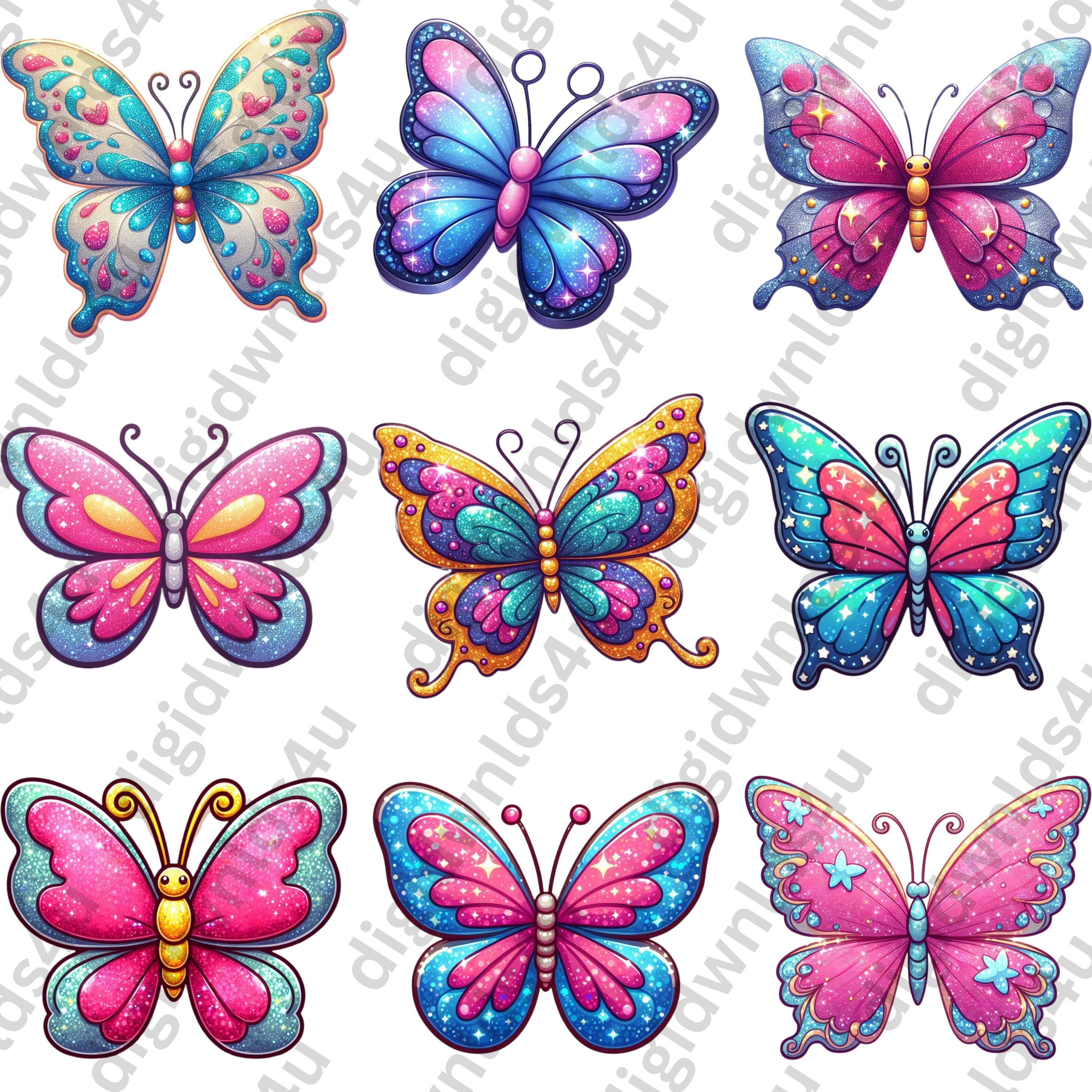 Glitter Butterfly Clipart – 50 PNG Sublimation Graphics (commercial Use ...