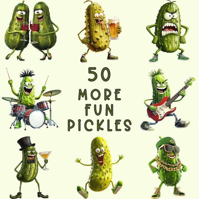 Funny Pickles Clipart and Sublimation PNG Bundle: Commercial & POD Use ...
