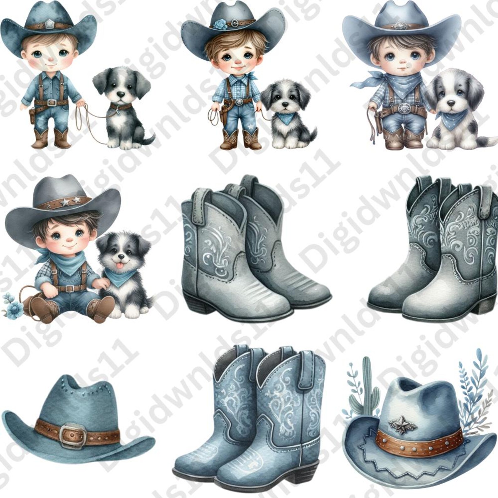 Lil Cowboy Clipart Bundle: Western Nursery Art (PNG Digital Download ...