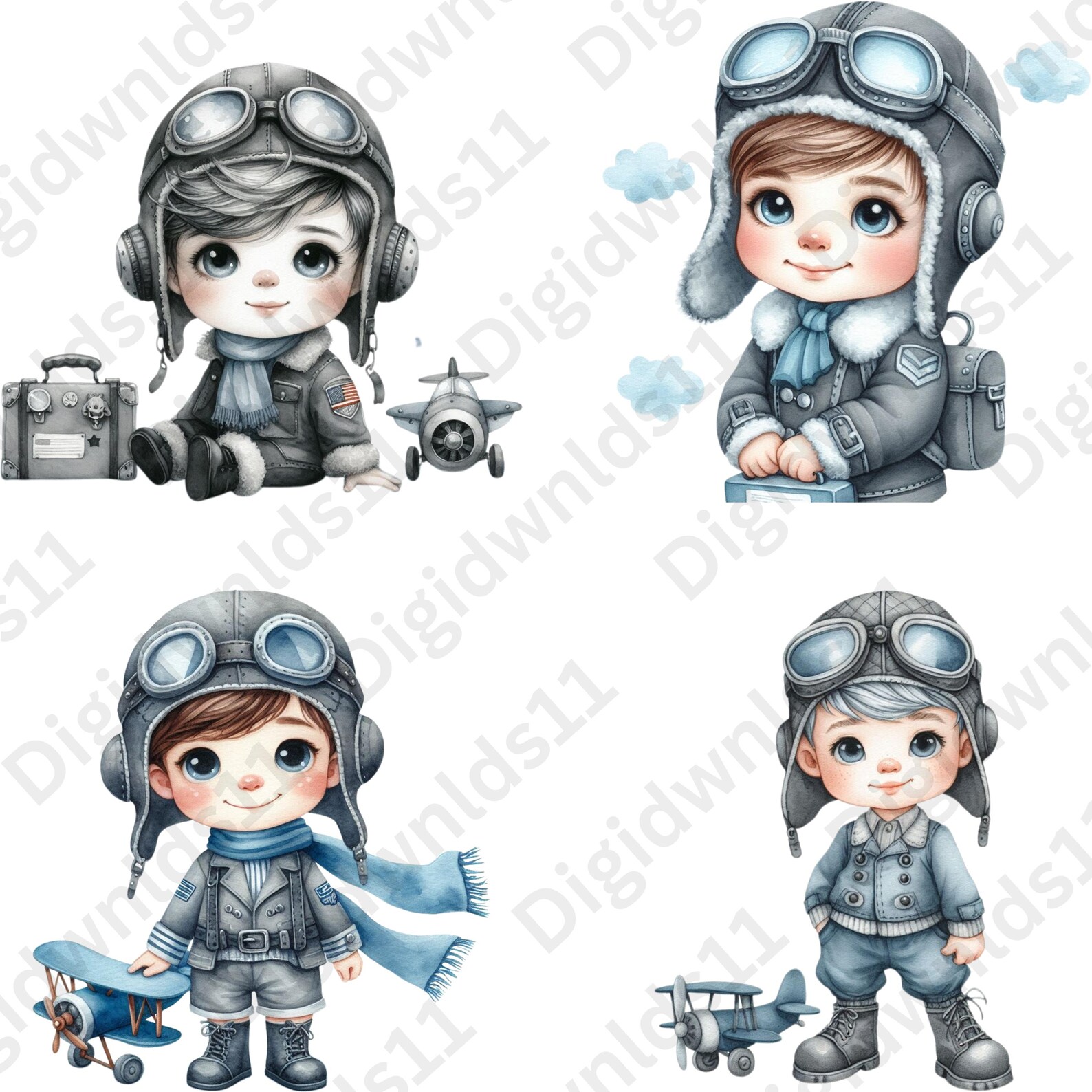 Aviator Clipart PNG Bundle: Nursery Art, Airplane Designs (digital ...