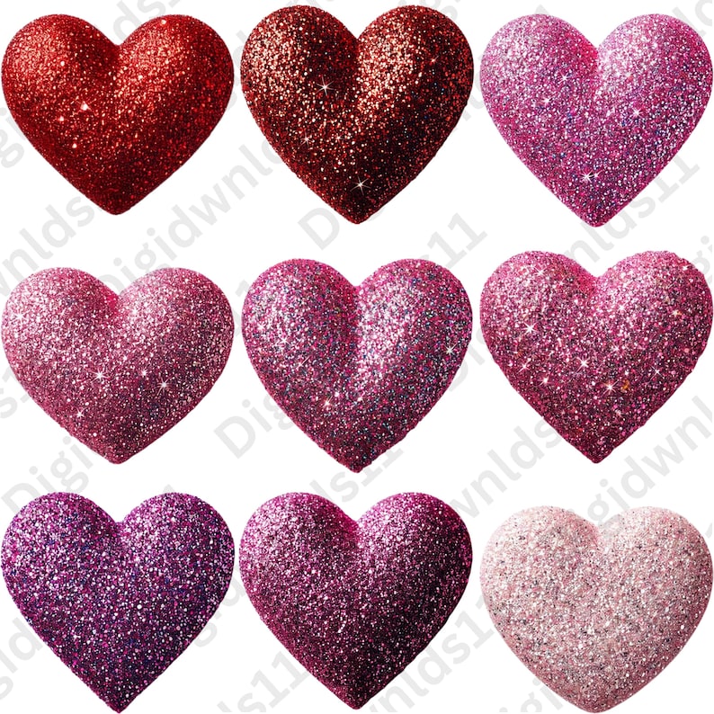 Glitter Hearts Clipart PNG Bundle: Commercial Use (digital Download) - Etsy