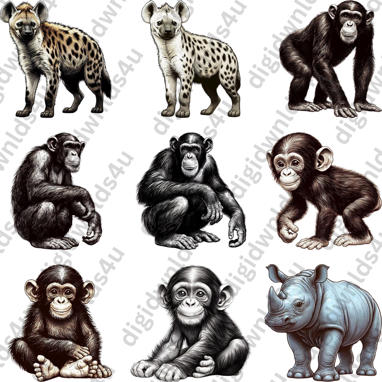 Safari Animals Clipart Bundle: Hand-drawn PNG Images (digital Download ...