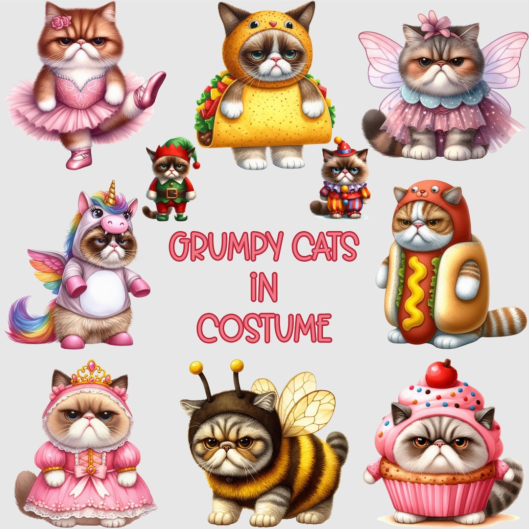 45 Grumpy Cats in Costume Clipart PNG and SVG Sublimation Bundle ...
