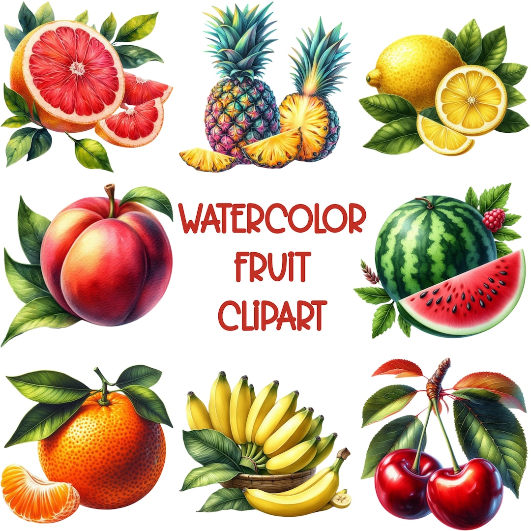 65 Watercolor Fruit Clipart PNG and SVG Sublimation Bundle Digital ...