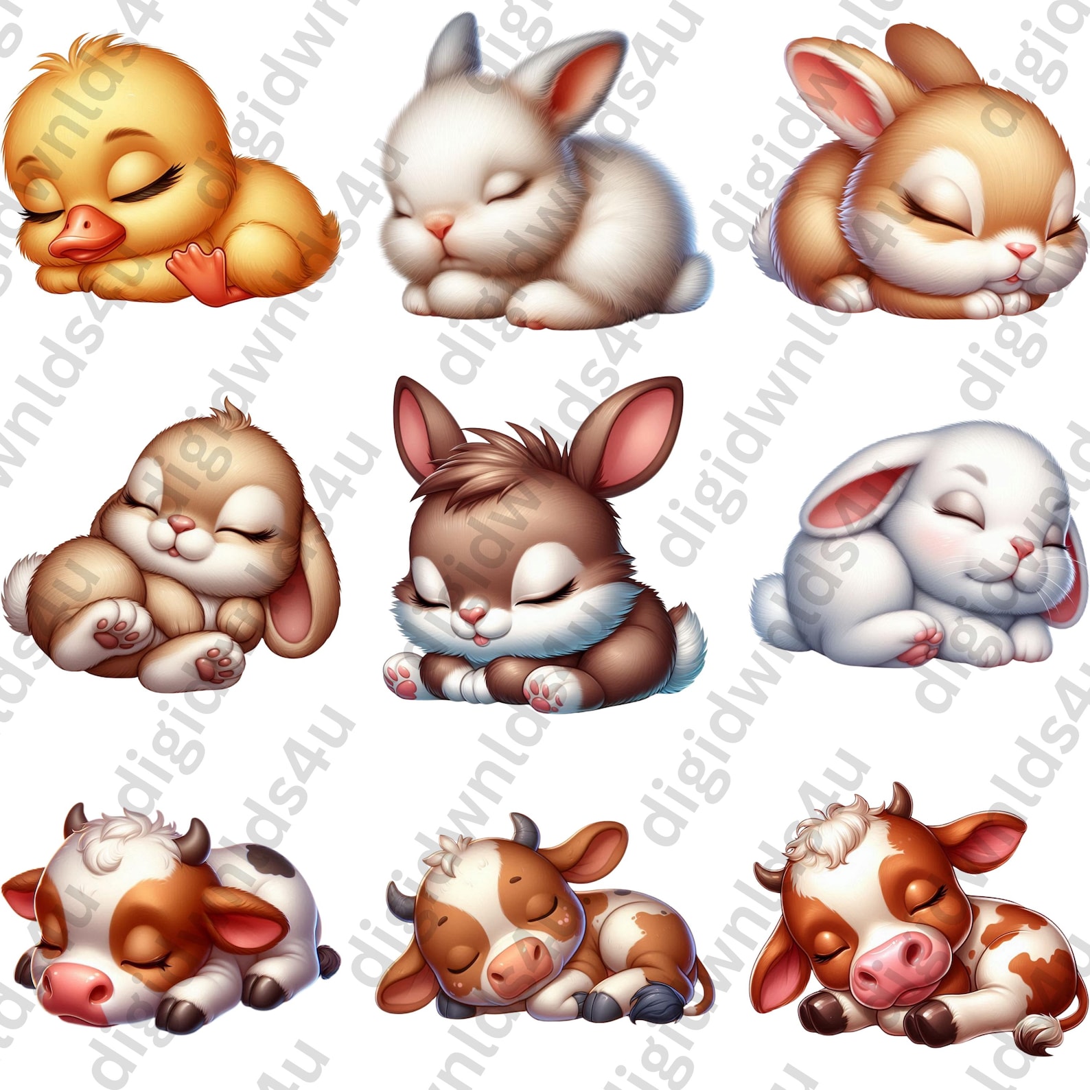 Sleepy Farm Animals Clipart Bundle: PNG Images for Sublimation (digital ...