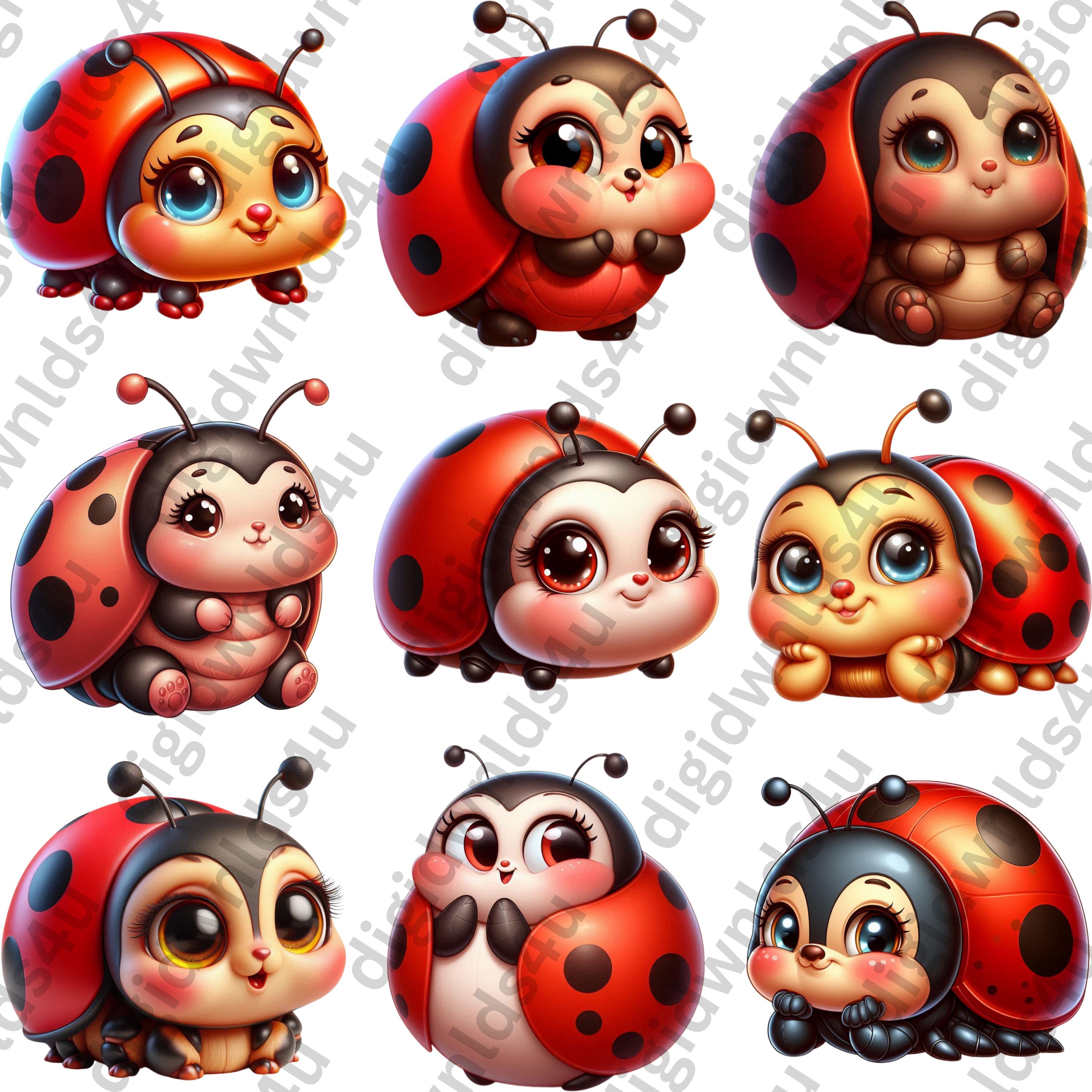 Ladybug Clipart PNG Bundle: Expressive Ladybug Images (commercial Use ...