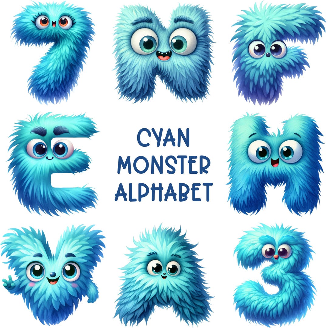 Cyan Monster Alphabet PNG Clipart and Sublimation, Kids Decorative ...