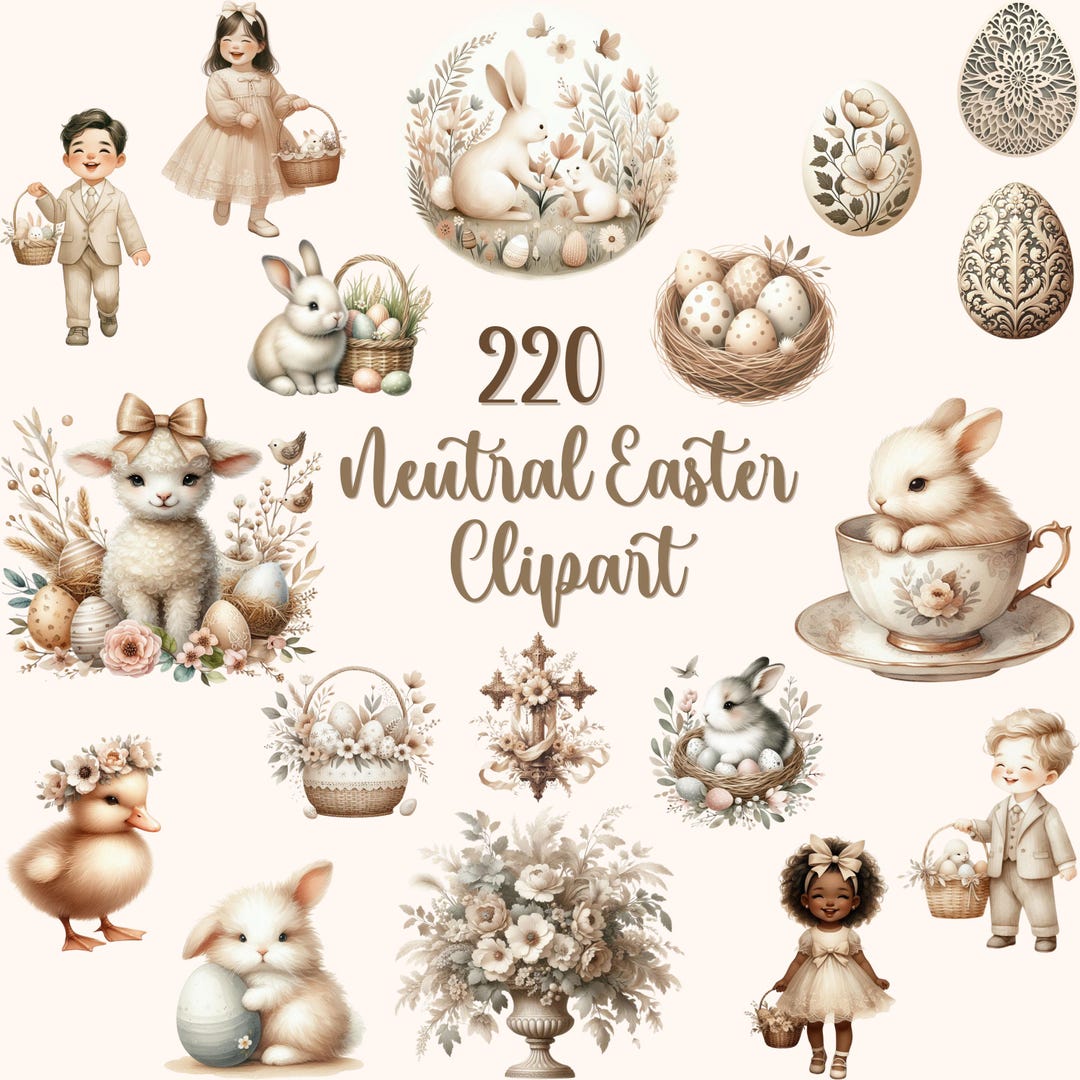 220 Neutral Easter Clipart PNG and SVG Sublimation Bundle Digital ...