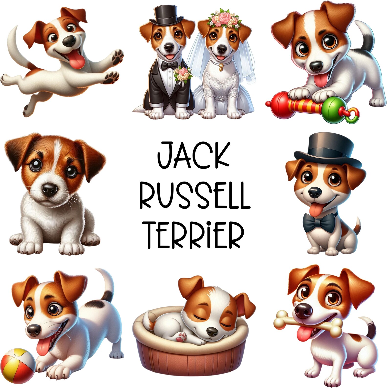 Jack Russell Terrier Clipart Bundle: 50 PNG Dog Graphics (commercial ...