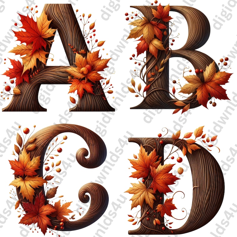Autumn Alphabet Clipart Bundle: Fall Leaves PNG, Commercial Use ...
