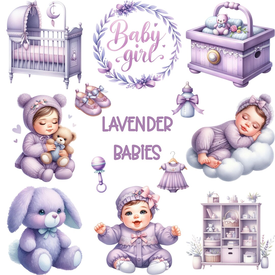 Lavender Babies PNG Clipart Bundle: Baby Shower Designs (digital ...