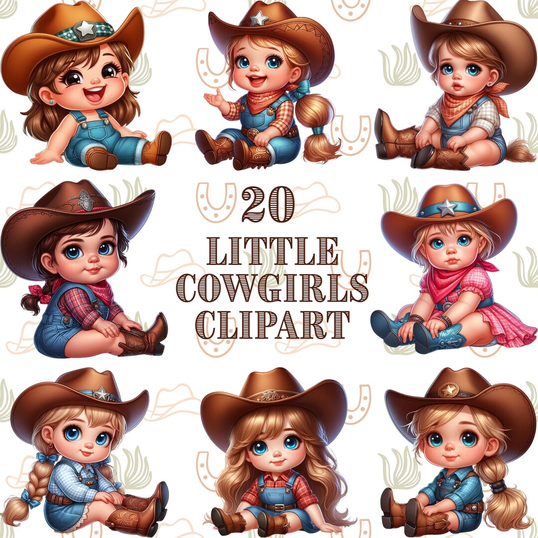 Little Cowgirls Clipart and Sublimation Bundle: Western PNG Images ...