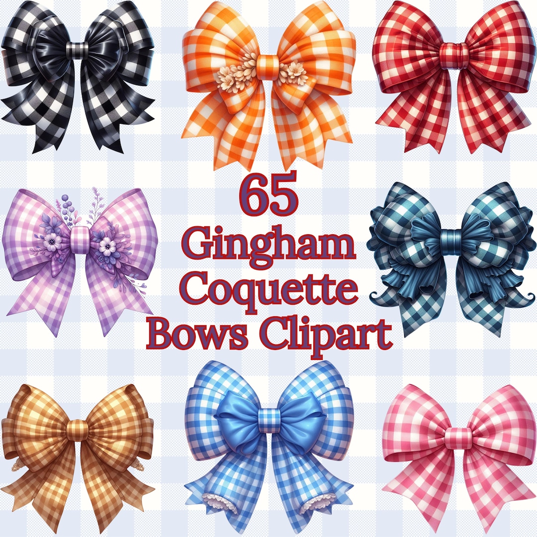 65 Gingham Coquette Bows Clipart PNG/SVG Sublimation Bundle Digital ...