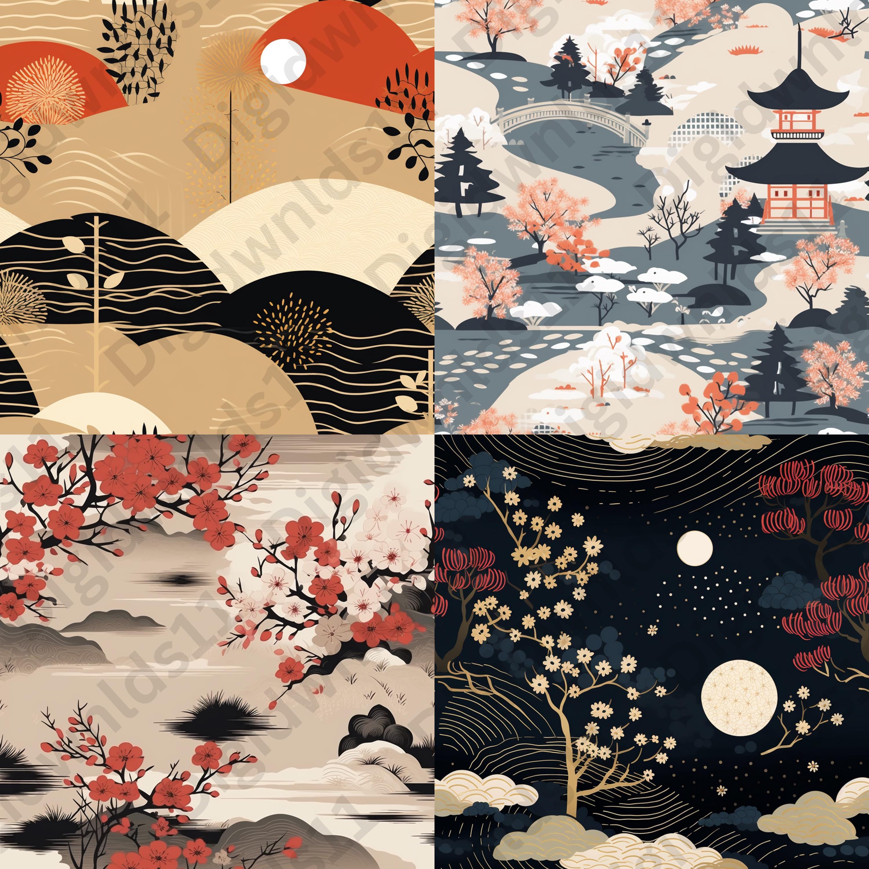 20 Japandi Style Seamless Pattern PNG Digital Download Bundle Repeating ...