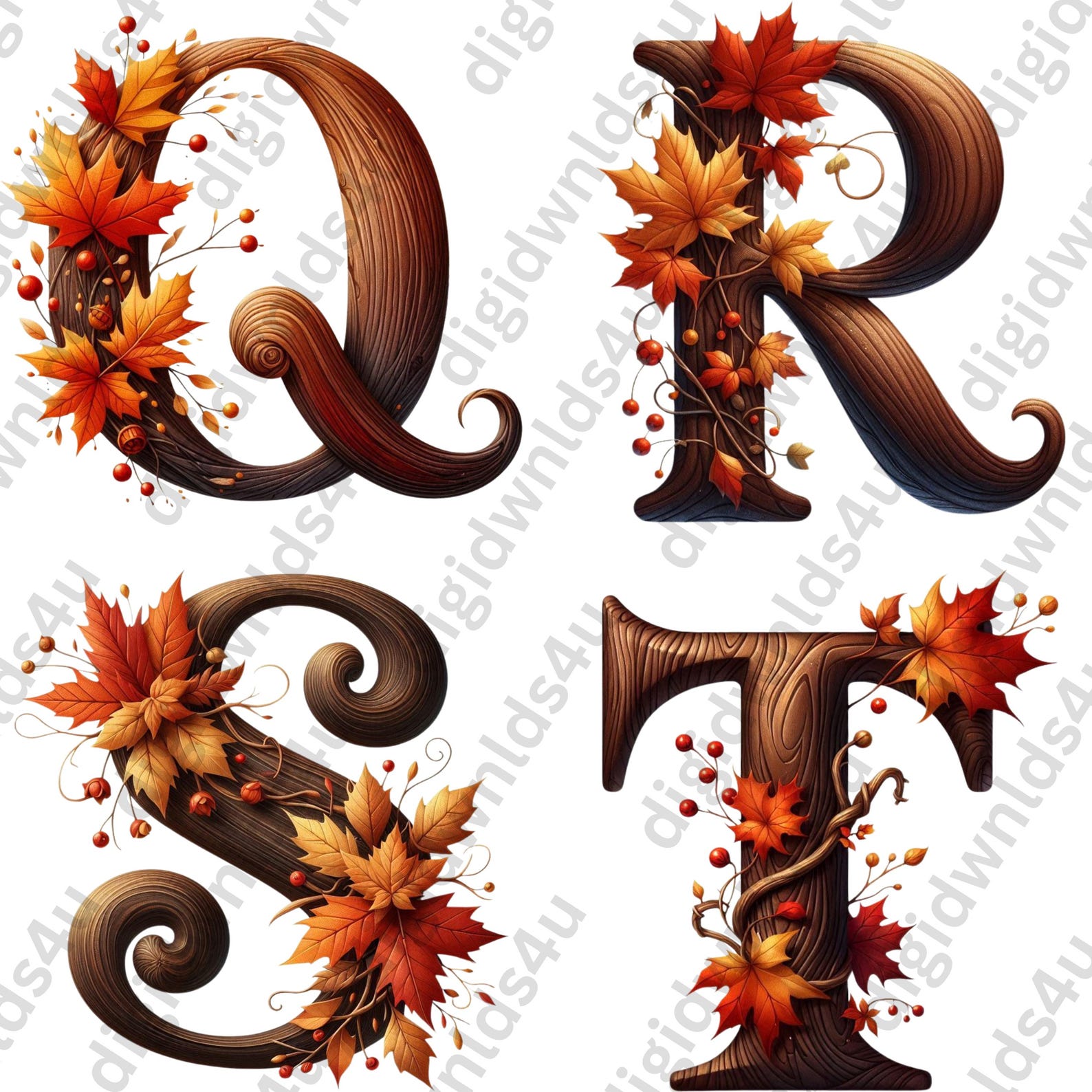 Autumn Alphabet Clipart Bundle: Fall Leaves PNG, Commercial Use ...