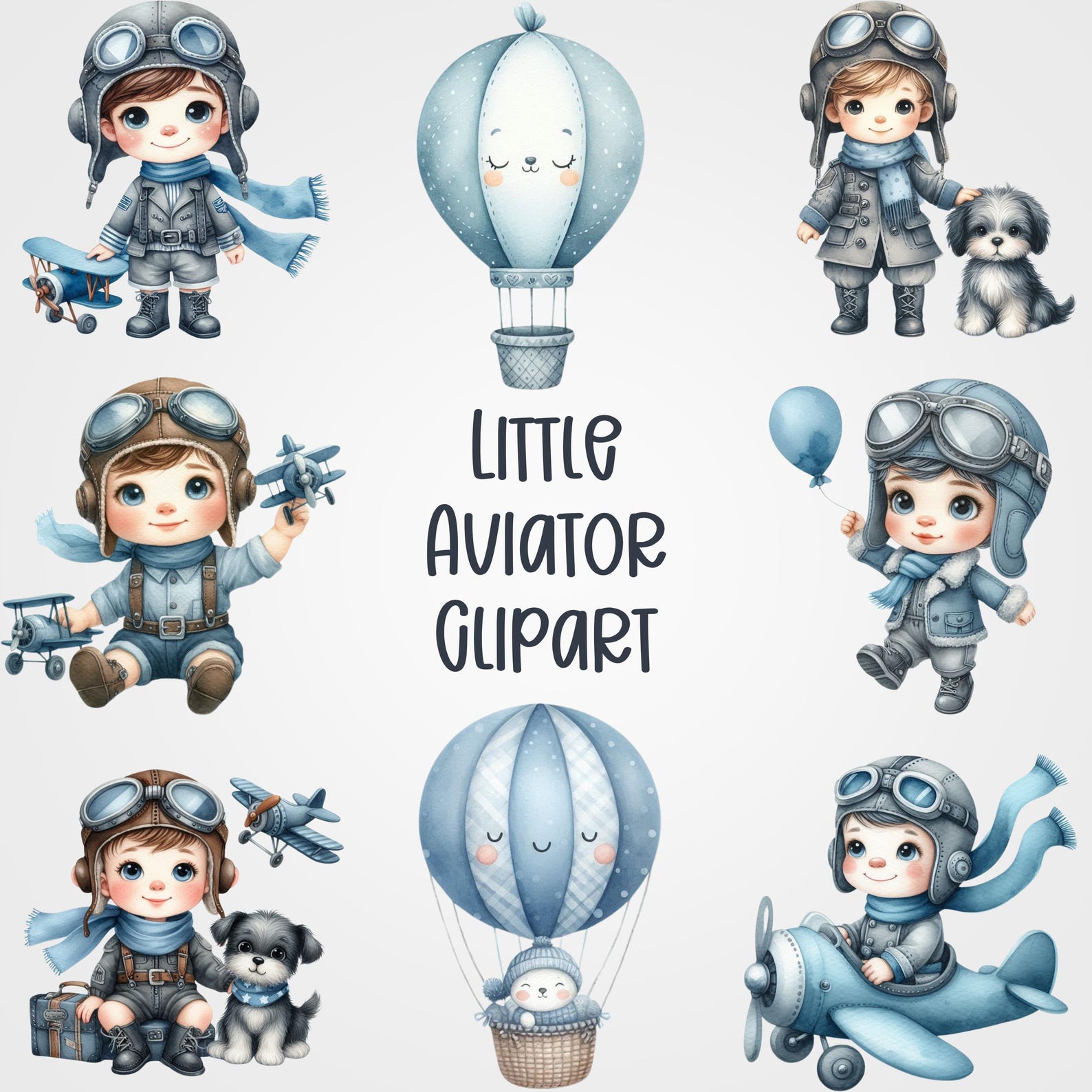 Aviator Clipart PNG Bundle: Nursery Art, Airplane Designs (digital ...