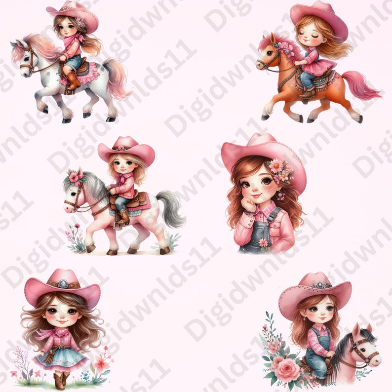 Pink Cowgirl Clipart Bundle: Western Nursery Art (digital Download ...