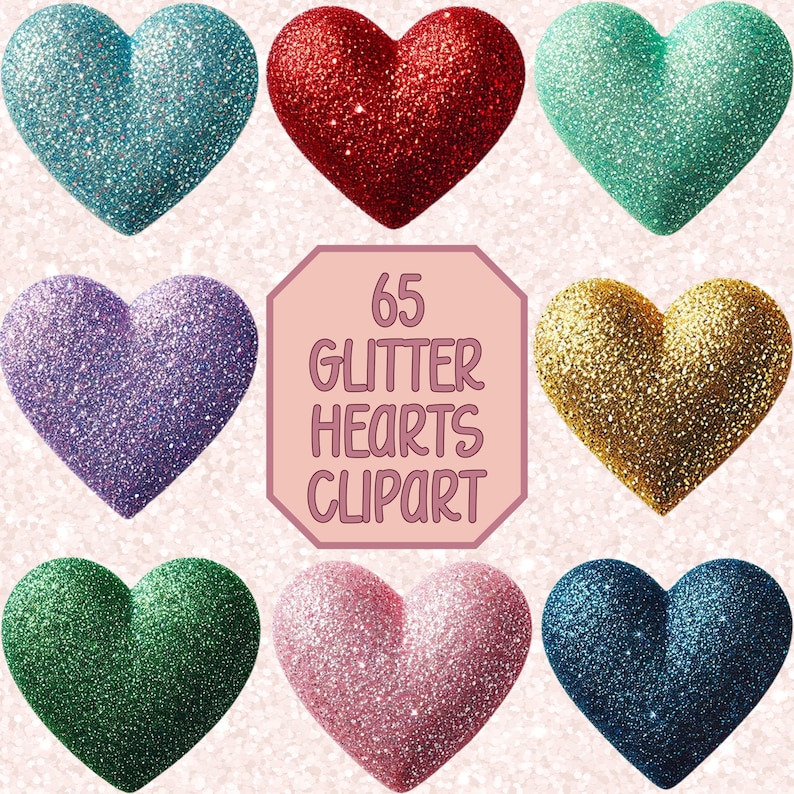 65 Glitter Hearts Clipart PNG Sublimation Bundle Digital Download ...