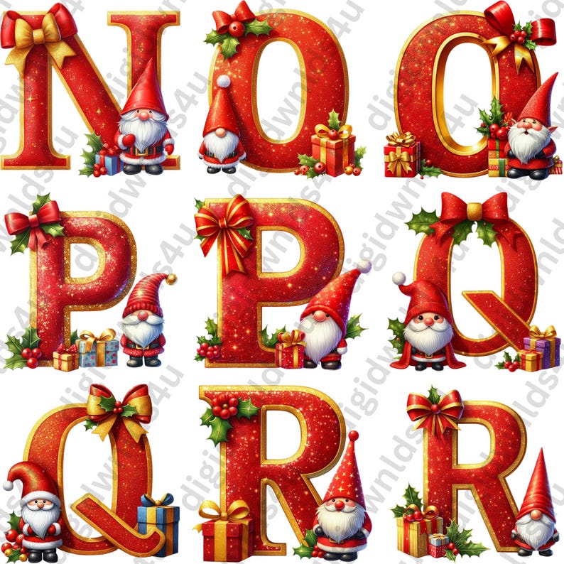 Christmas Gnome Alphabet PNG Clipart and Sublimation Bundle - Xmas ...