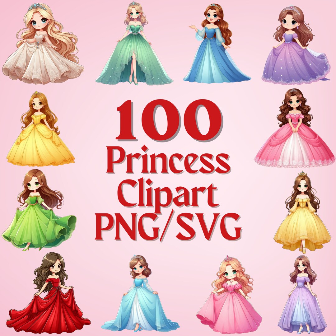 100 Princess Clipart Bundle PNG & SVG Unlimited Commercial Use POD ...