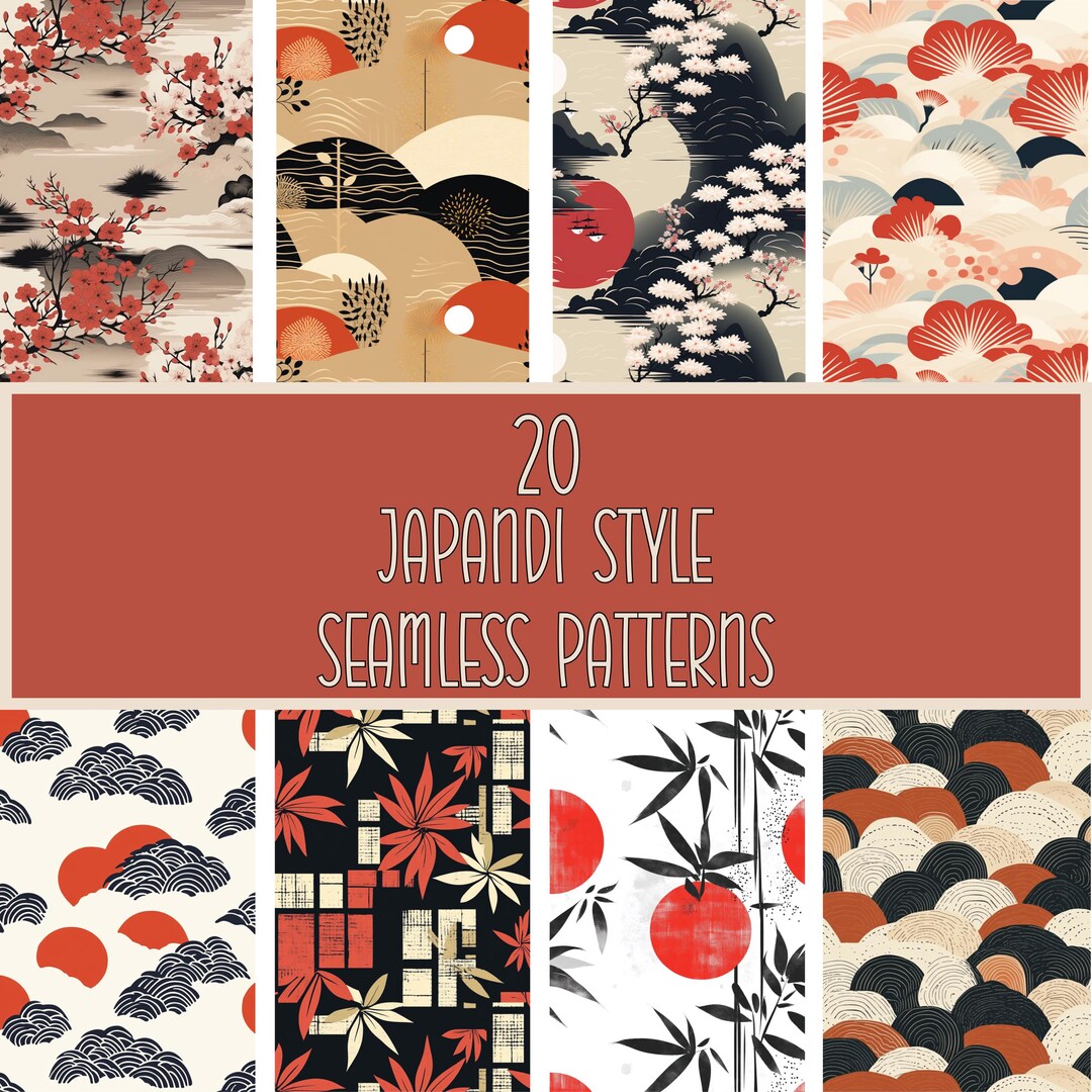 20 Japandi Seamless Patterns: Asian Oriental Art (PNG Digital Download ...