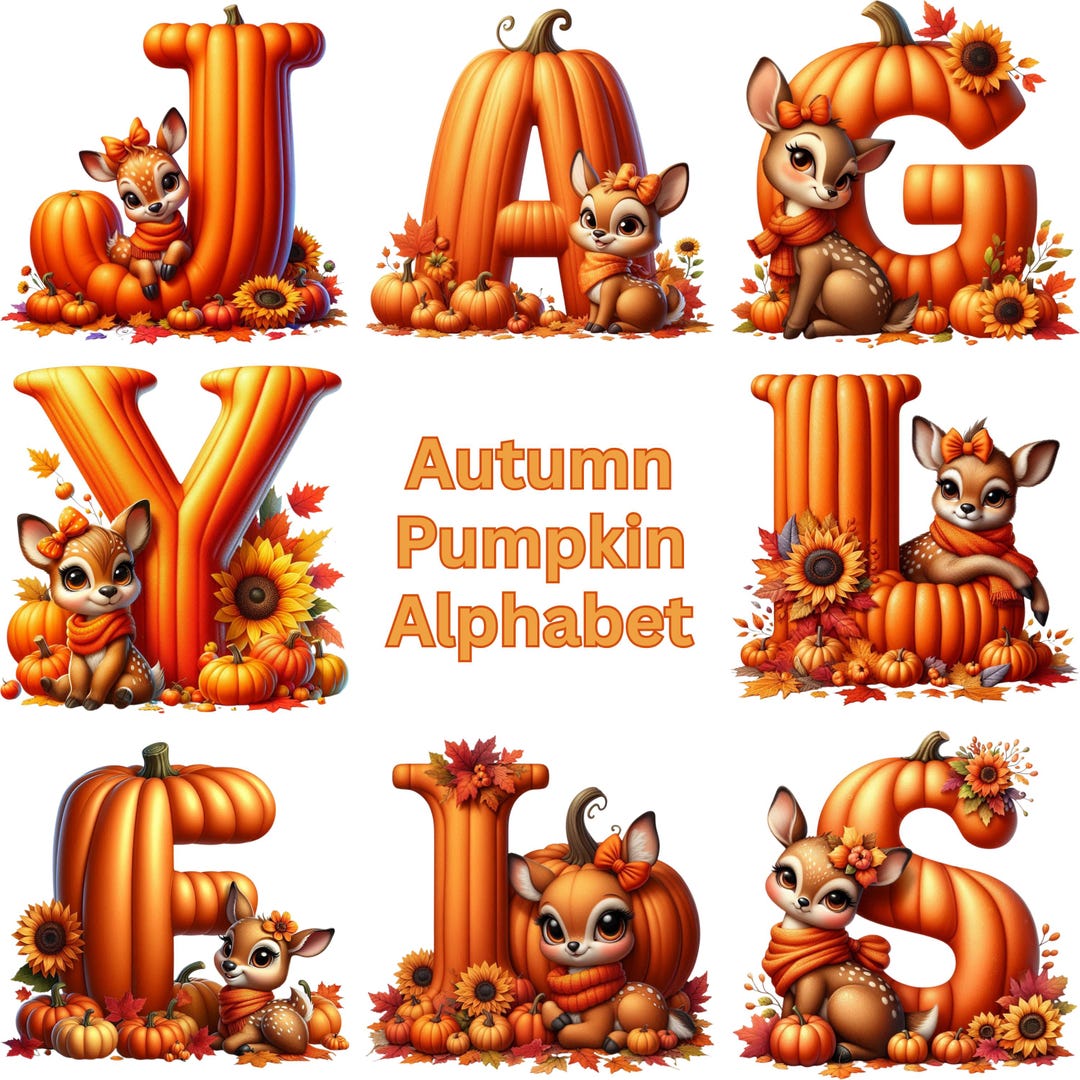 Autumn Pumpkin Alphabet PNG Clipart and Sublimation Bundle - Fall ...