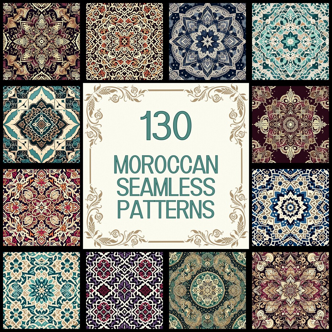 130 Moroccan Seamless Pattern PNG Sublimation Bundle Digital Download ...