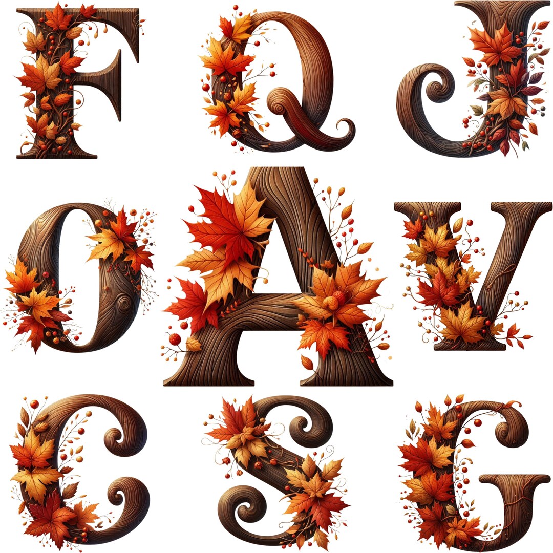 Autumn Alphabet Clipart Bundle: Fall Leaves PNG, Commercial Use ...