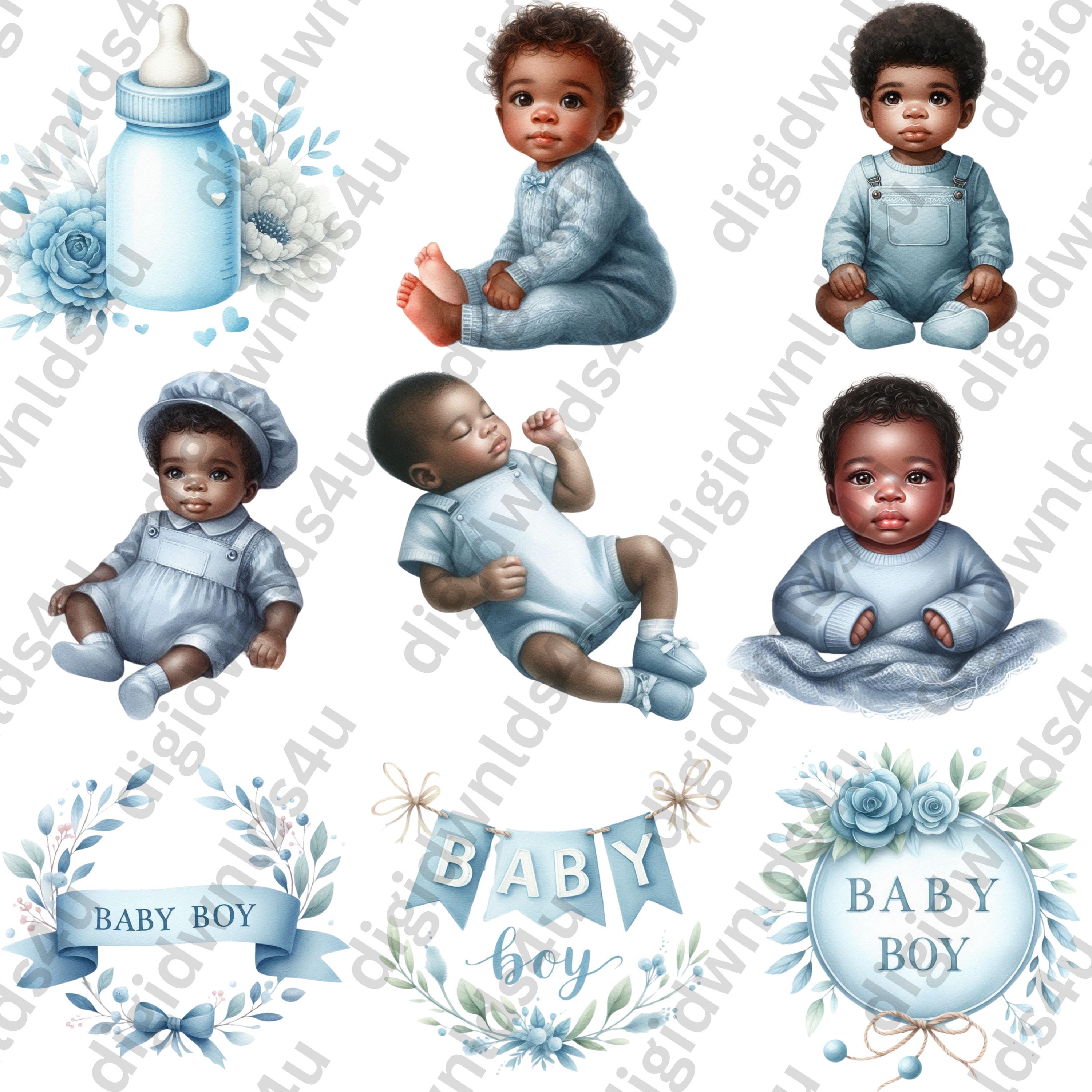 Baby Blue Clipart Bundle: African American Baby Boy PNG Graphics ...