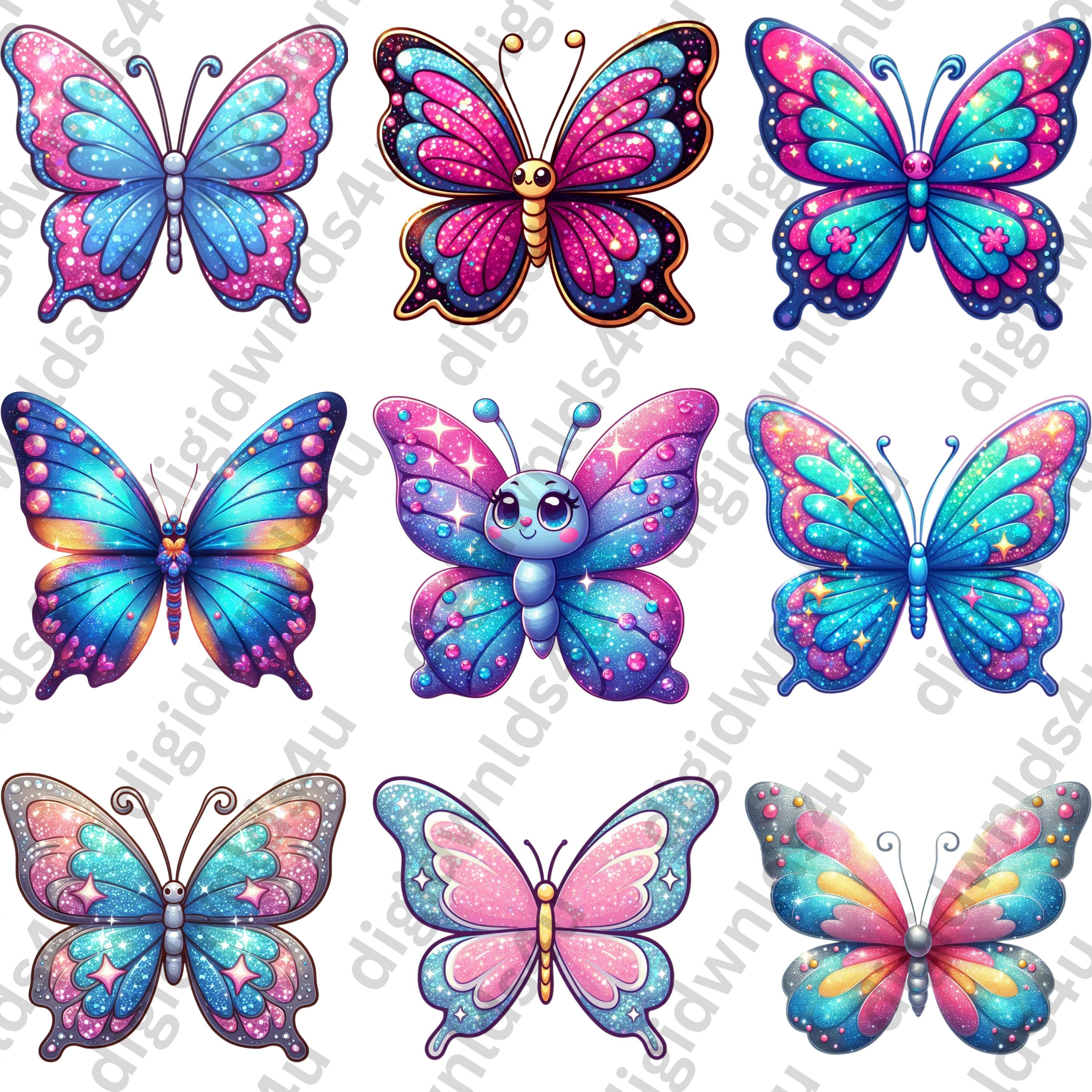 Glitter Butterfly Clipart – 50 PNG Sublimation Graphics (commercial Use ...