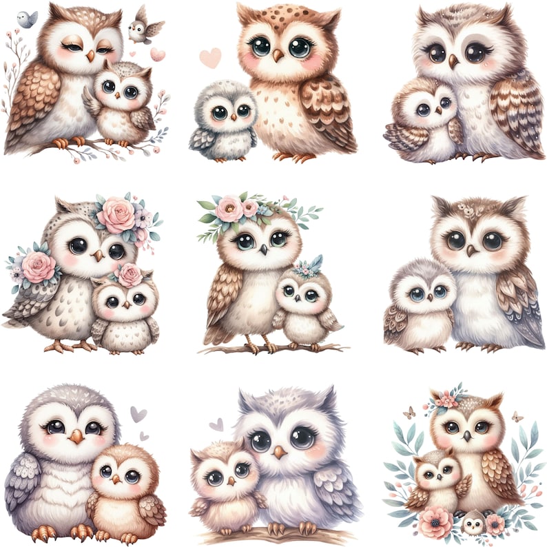 Baby Owls Clipart Bundle: Nursery Art PNG (commercial Use, Digital ...