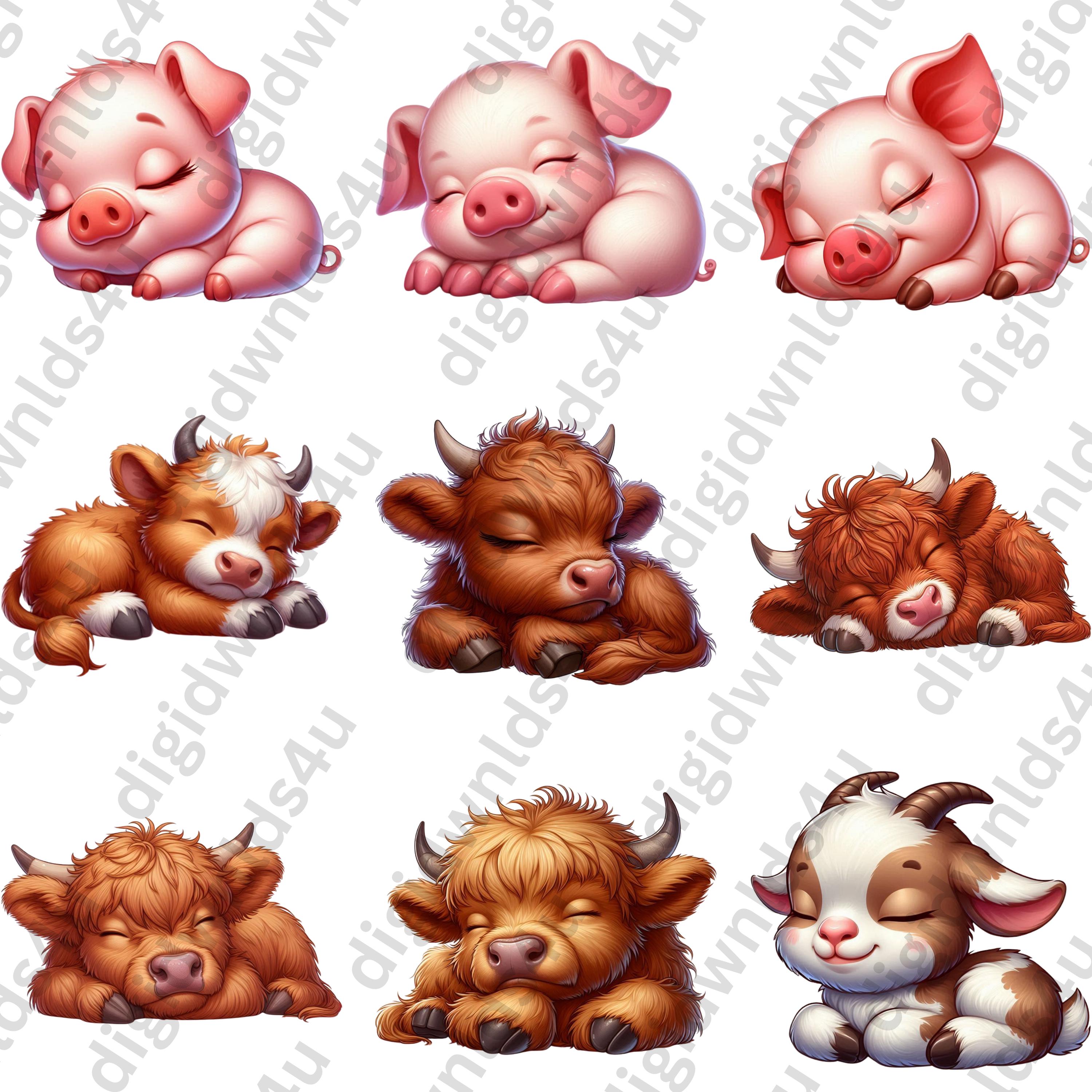 Sleepy Farm Animals Clipart Bundle: PNG Images for Sublimation (digital ...
