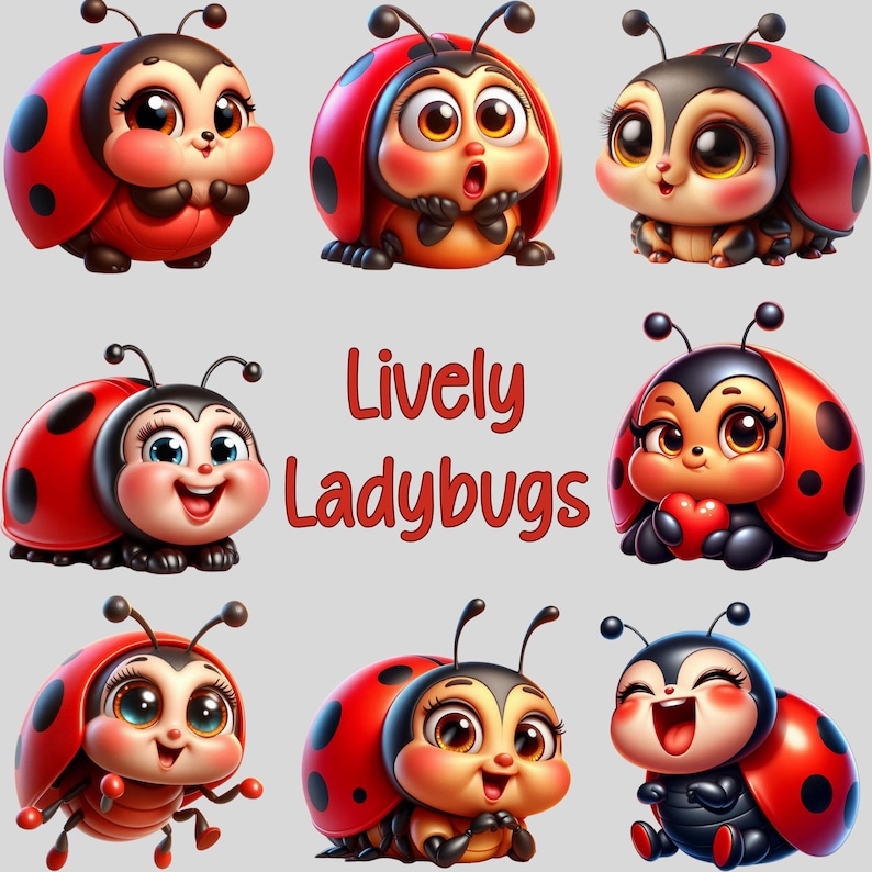 Ladybug Clipart PNG Bundle: Expressive Ladybug Images (commercial Use ...