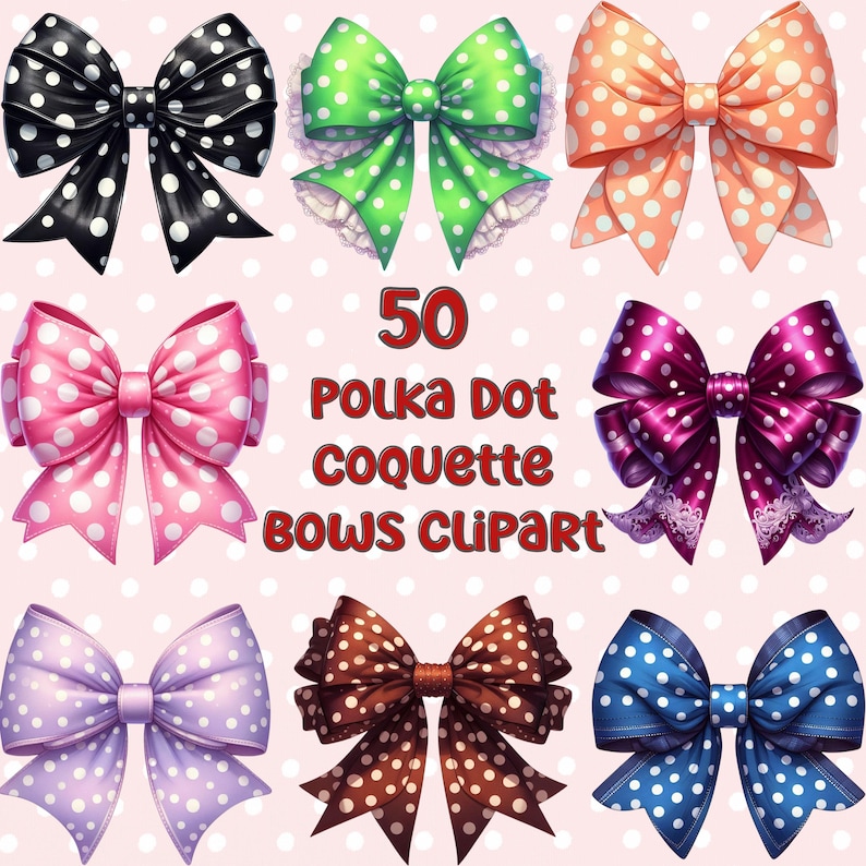 Polka Dot Coquette Bows Clipart Bundle: PNG Digital Download - Etsy