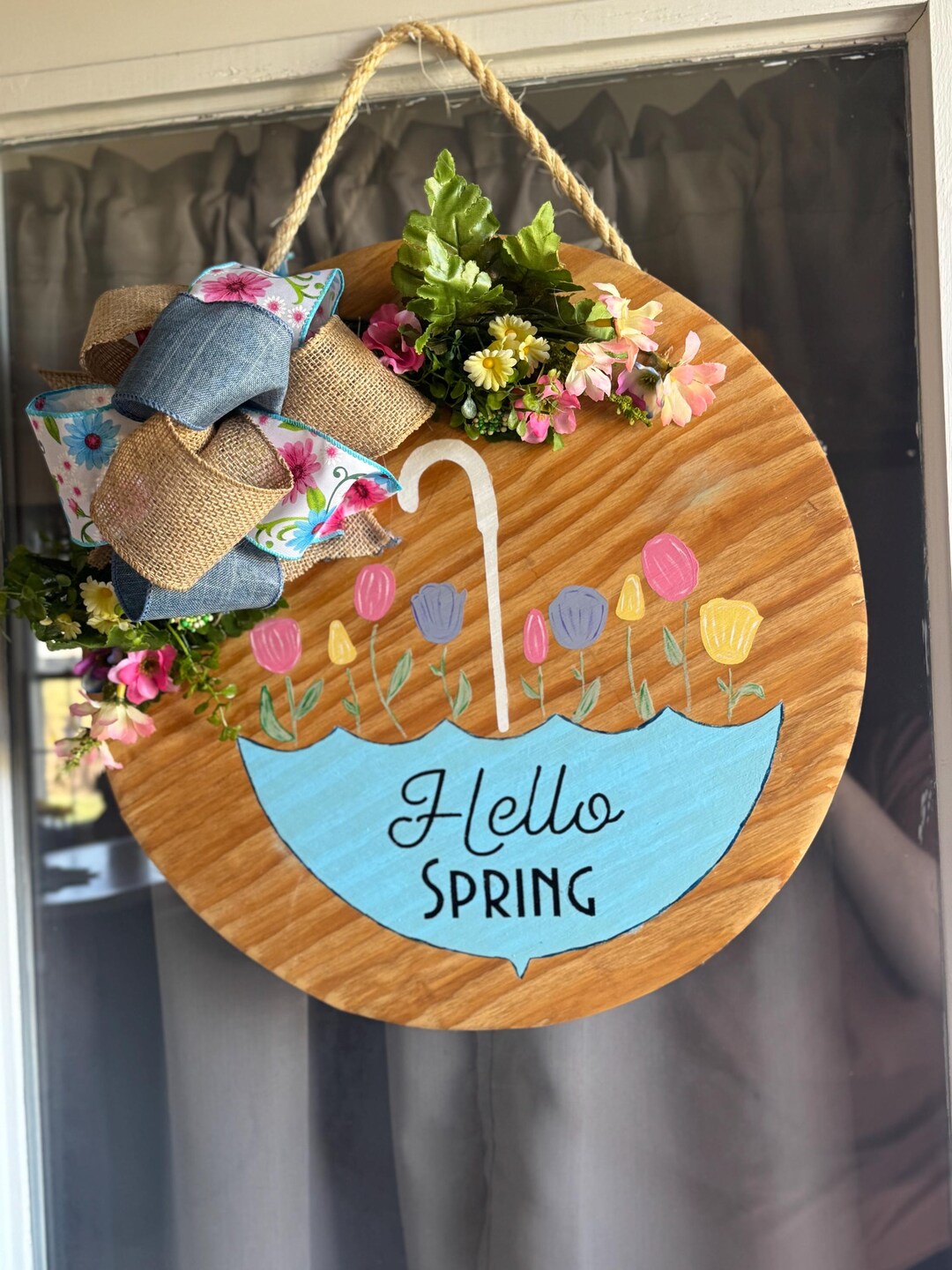 Spring Door Sign – Cheerful Umbrella & Floral Design for a Welcoming ...