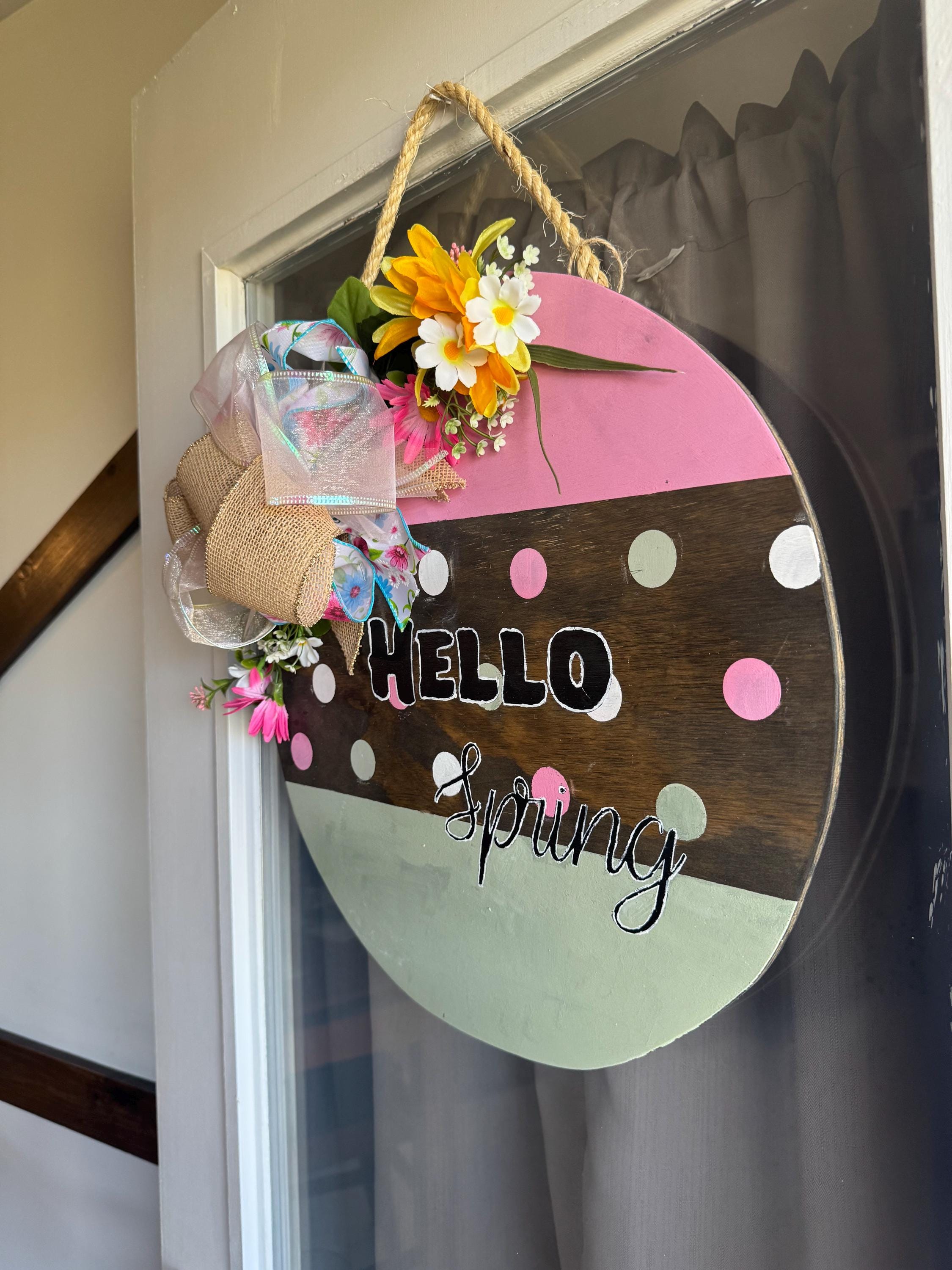 Charming Pink & Green Spring Door Sign – Brighten Your Home With a ...
