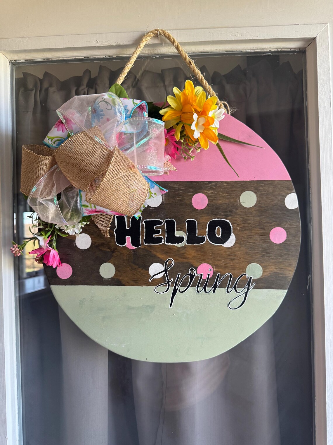 Charming Pink & Green Spring Door Sign – Brighten Your Home With a ...