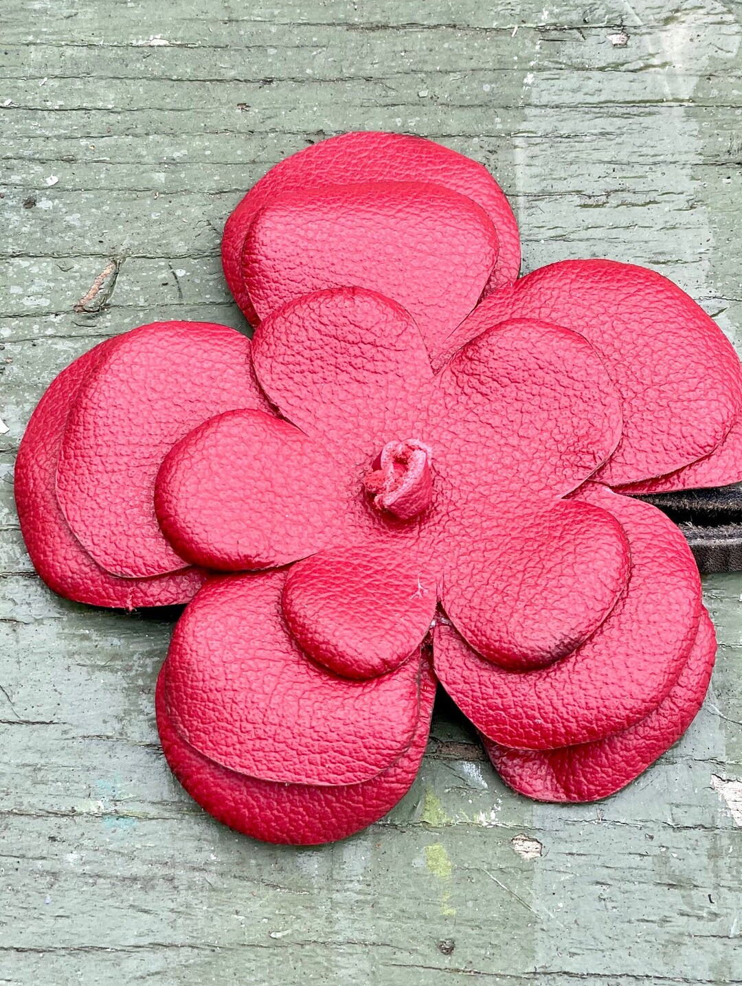Leather Flower Brooch, Red Leather Flower, Leather Necklace, Leather ...