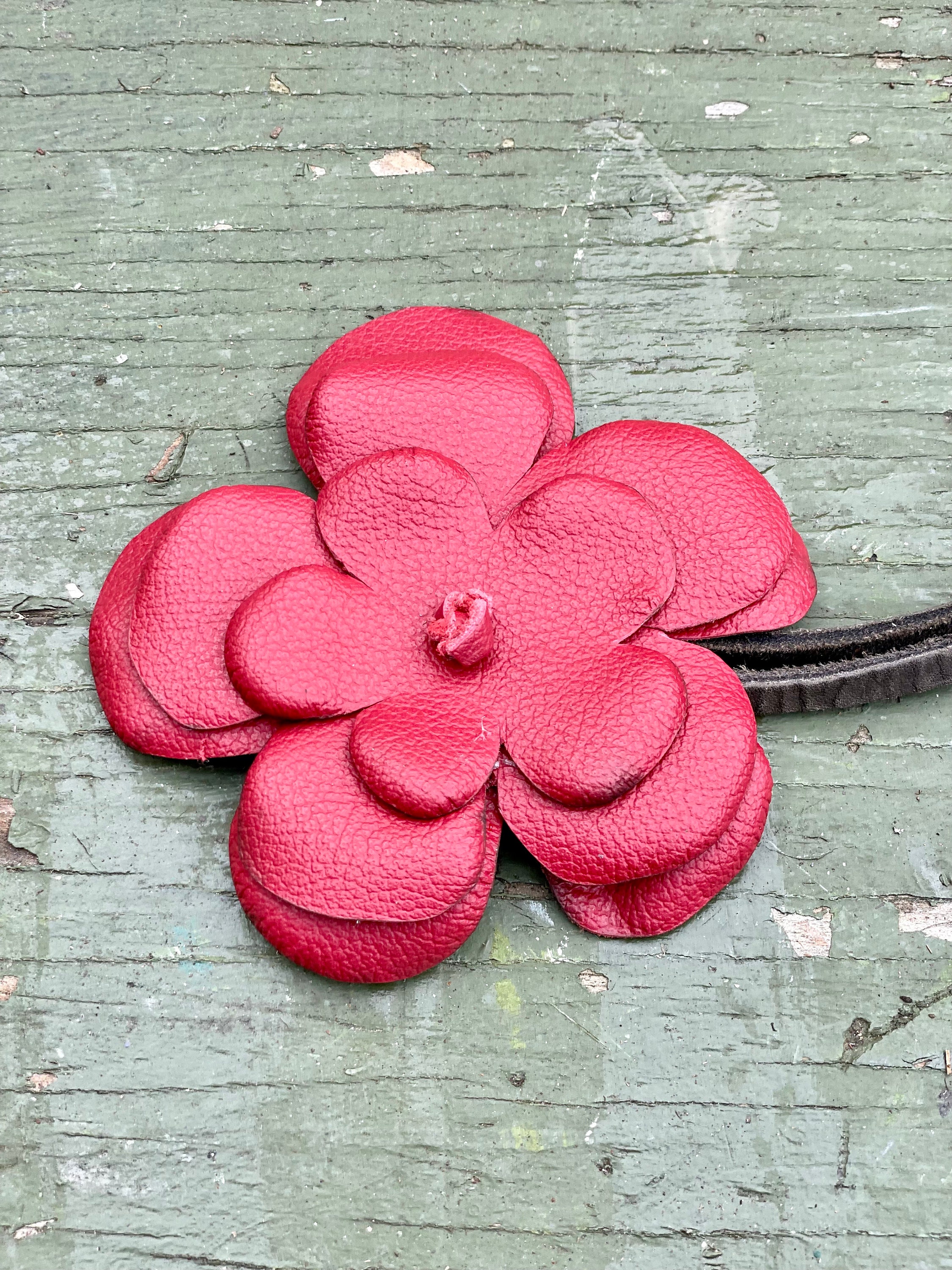 Leather Flower Brooch Red Leather Flower Leather Necklace - Etsy